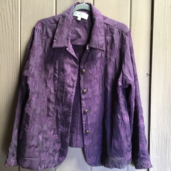 Sarah Bently | Jackets & Coats | Great Purple Jacket With Leaf Design ...